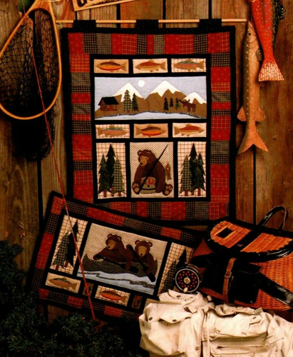 Gone Fishin' Wall Quilt Pattern Wilderness Nature Bears Trees | eBay