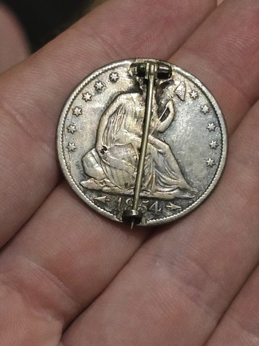 SILVER 1854 Seated Liberty Half Dollar Pin With Arrows & 13 Stars One ...