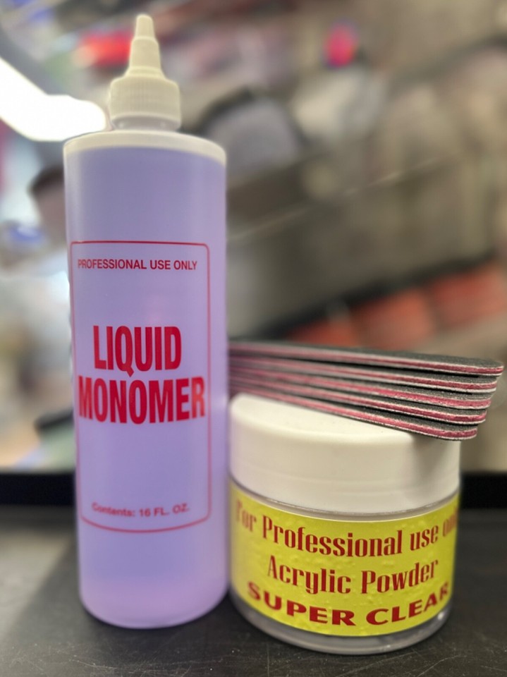 Acrylic Kit!! Monomer + Clear Powder + 5 Nail Files | eBay