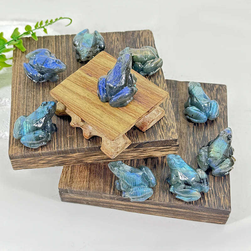 2PCS Natural Labradorite Quartz Crystal Stone Frog Carved Healing Reiki ...