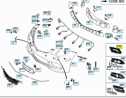 NEW MB E C207 FRONT RIGHT DAYTIME RUNNING FOG LIGHT GRILLE A2078850453 ...