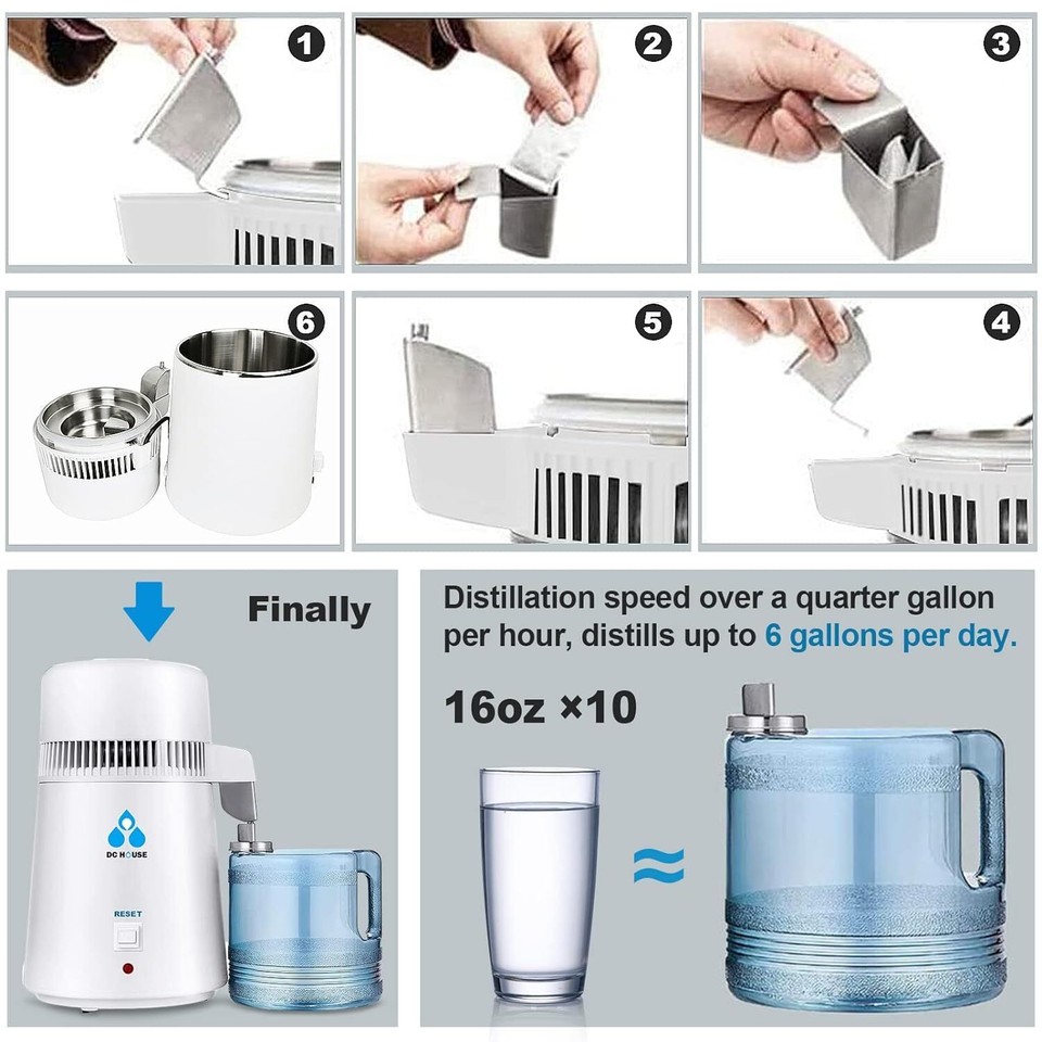 Water Distiller, 304 Stainless Steel Home Countertop Distiller Water ...