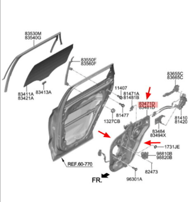 OEM 83481-S1000 Power Window Regulator Rear/Right for Hyundai Santa Fe ...