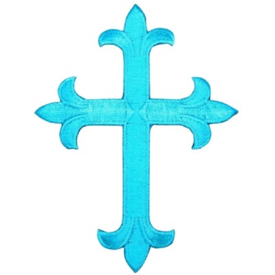 Large Cross Applique Patch - Cyan Blue Aqua Christian Jesus 4" (Iron on ...