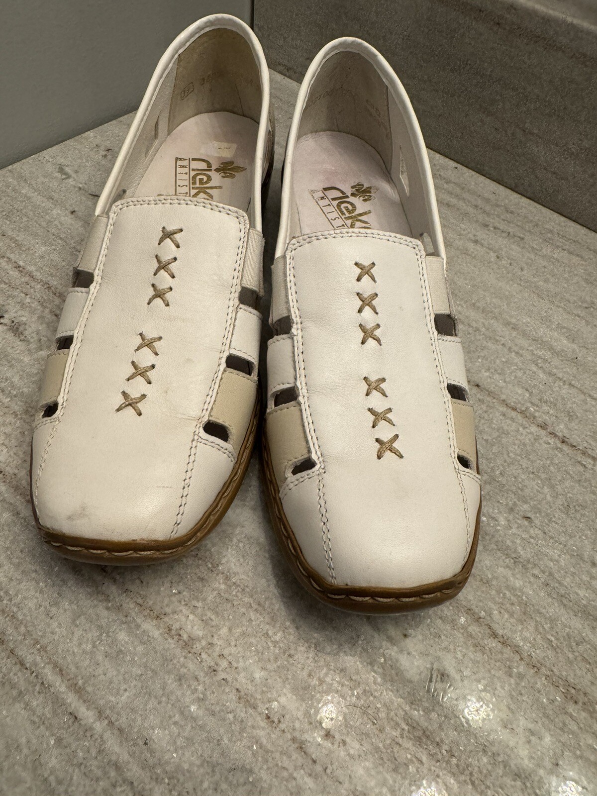 RIEKER ANTISTRESS VINTAGE White LOAFERS COMFORT SHOES… - Gem