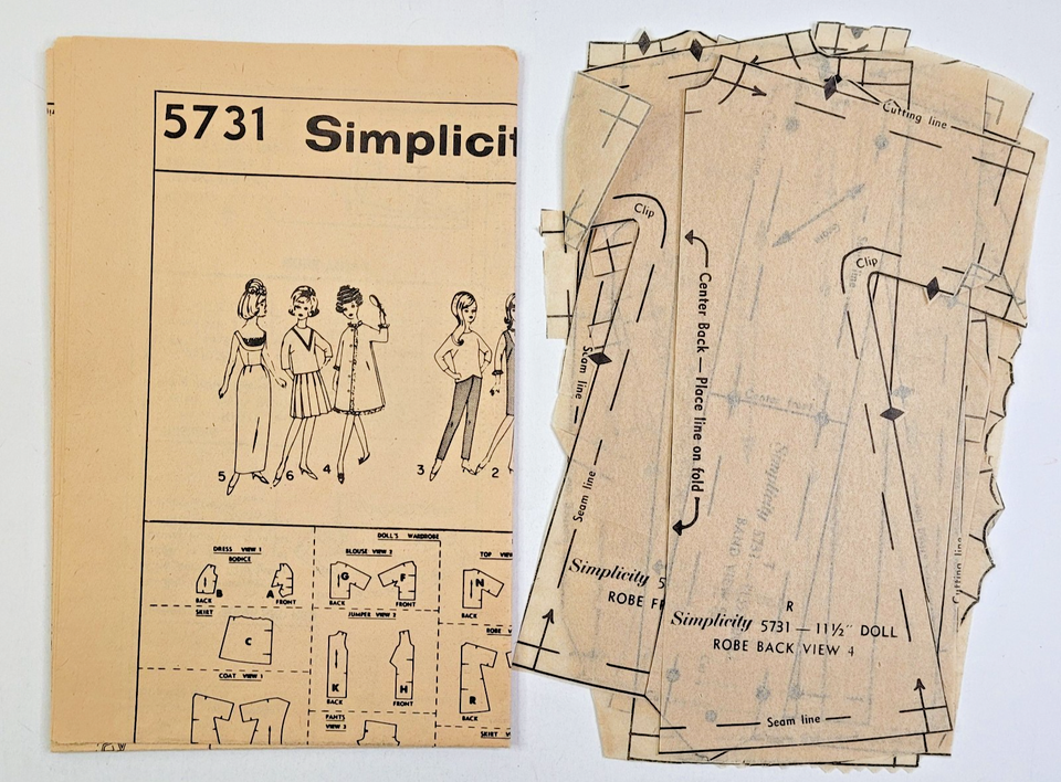 VTG 60s Simplicity Sew Pattern 5731 Barbie Fashion Clothes for 11 1/2 ...