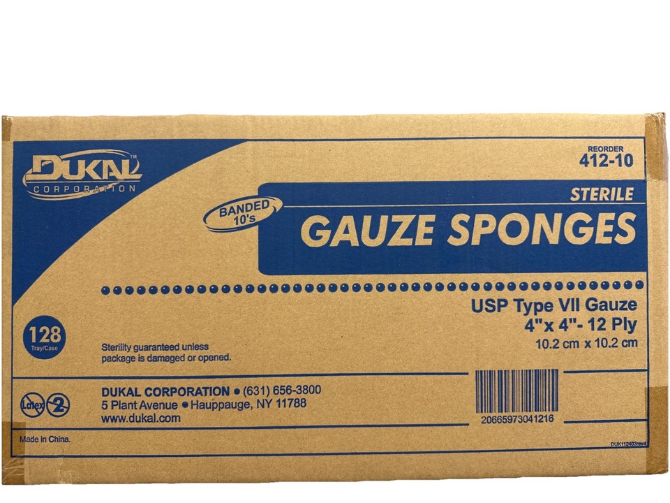 Dukal 412-10 - 4x4 Sterile Gauze Sponges, 12 Ply Banded 10s, 128 Packs ...