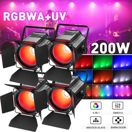 4X 200W COB LED RGBWA+UV Stage Lighting PAR Light DMX Beam Party DJ ...