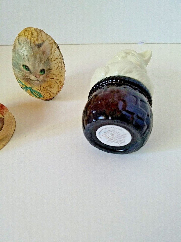 Vintage Lot Of 3 Cats Metal Tea Light Avon Cat In Basket Decoupage Egg ...