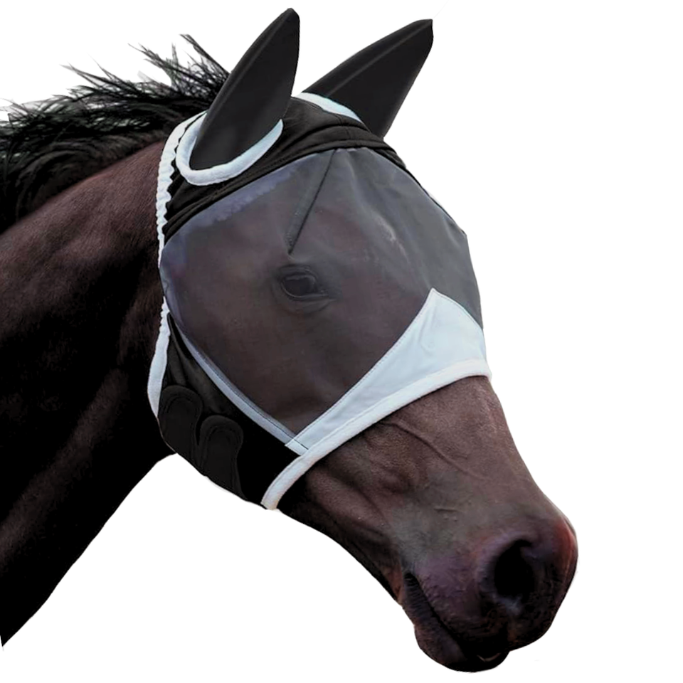 Horse Fly Mask UV Protection – Black Soft Mesh, Breathable Stretch Half ...