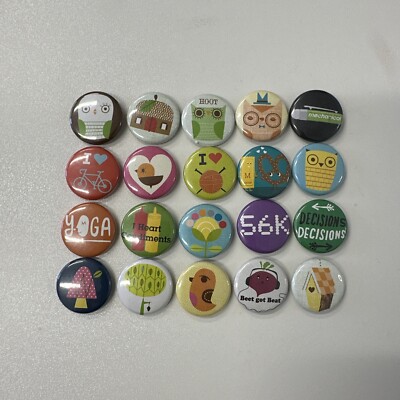 20 Small 1" NEW Pinback novelty Buttons Mustard/pretzels, Yoga, I love ...