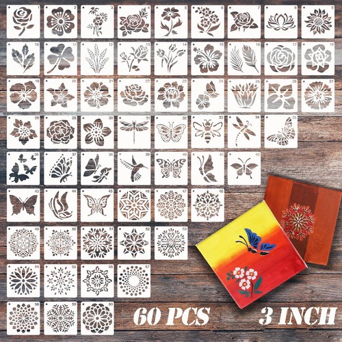 Small Stencils for Painting on Wood Reusable: 60pcs 3 Inch Flower ...