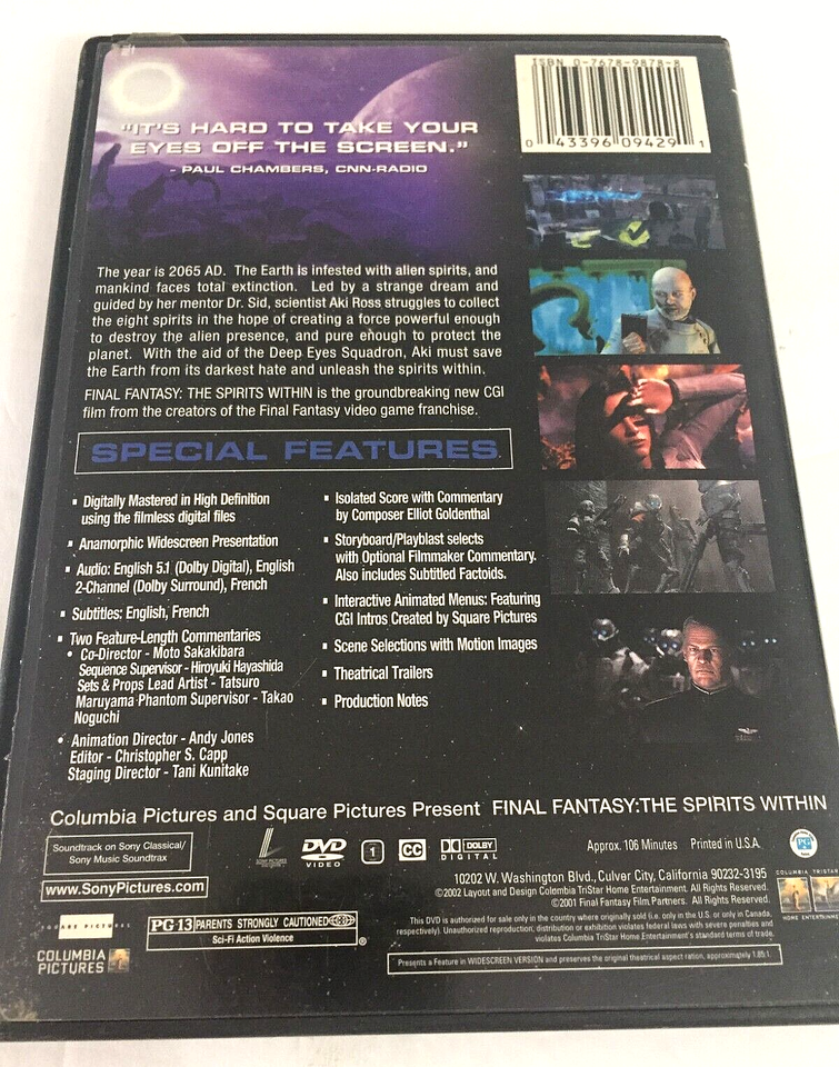 Final FANTASY The Spirits Within DVD Ships Free Same Day With Tracking ...