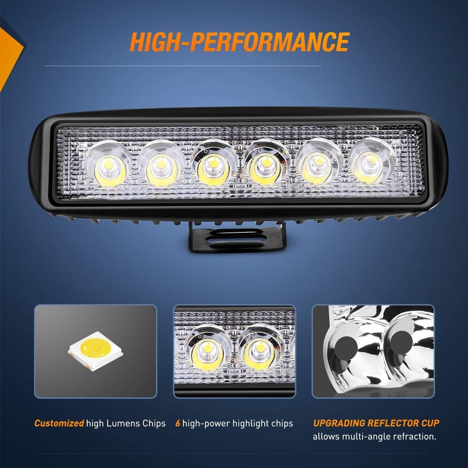 2X 6 Inch LED Work Lights 48W 12V Driving Strip Flood Beam light Bar ...