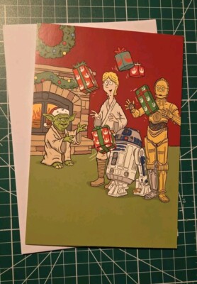 1x Star Wars Holiday Christmas Card + Envelope Luke R2 Yoda C3PO | eBay