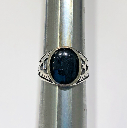 Vintage Navajo Black Onyx Sterling Silver Firebird Thunderbird Ring-sz ...