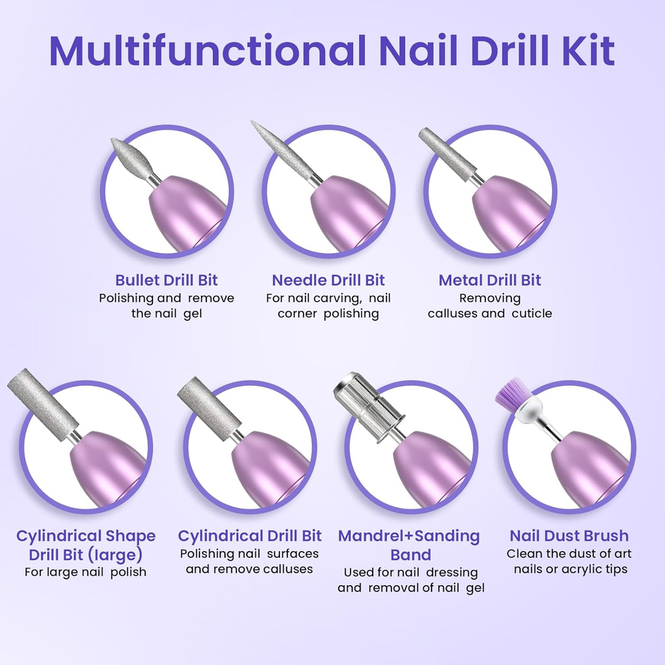 Electric Nail Files, Professional Drill for Acrylic Nails Gel, Purple ...