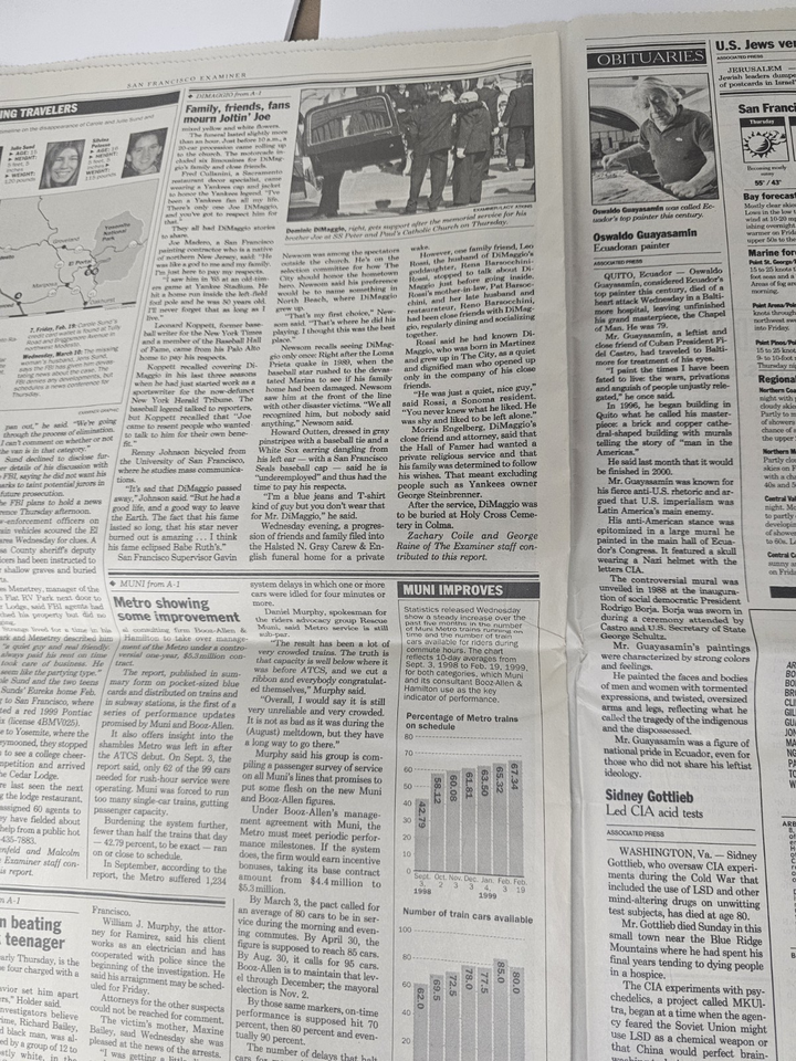 Joe DiMaggio Funeral San Francisco Examiner Complete Newspaper CA March ...