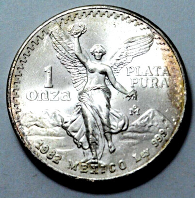 1982 1 Oz 999 Fine SILVER MEXICO Libertad Pura Plata Natural Toning ...