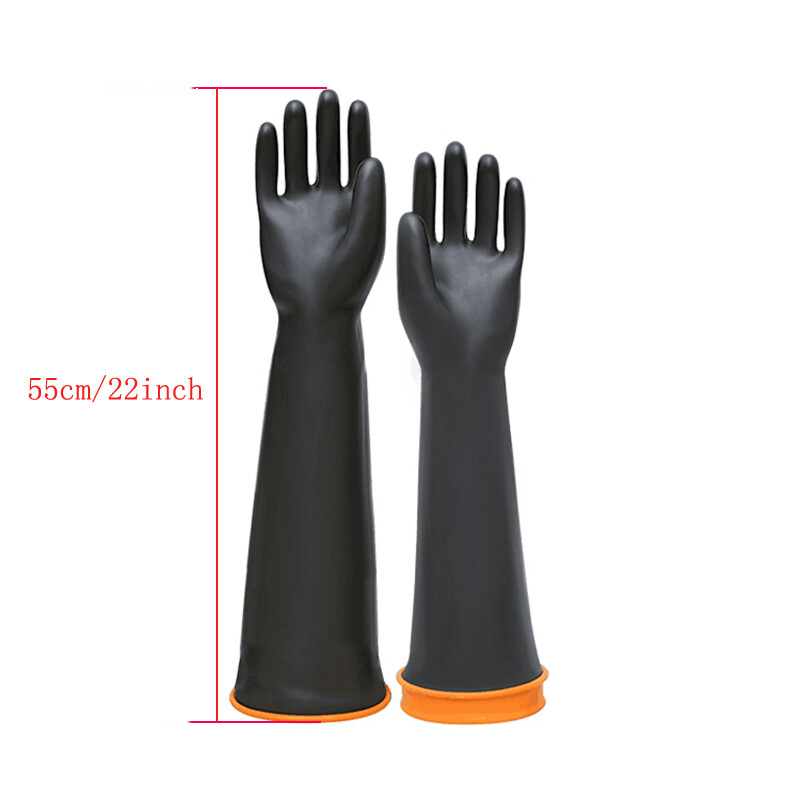 55cm Rubber PPE Latex Gauntlets Long Gloves Anti Chemical Industrial ...
