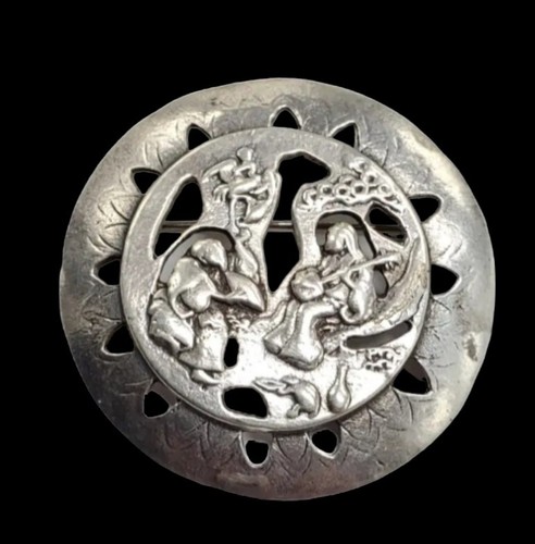 Antique Brutalist Asian Geisha Fan Dance Crane Garden Sterling Silver ...