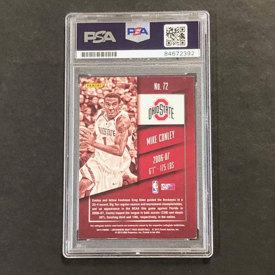 2015-16 Contenders Draft Picks #72 Mike Conley signed Card Auto PSA ...