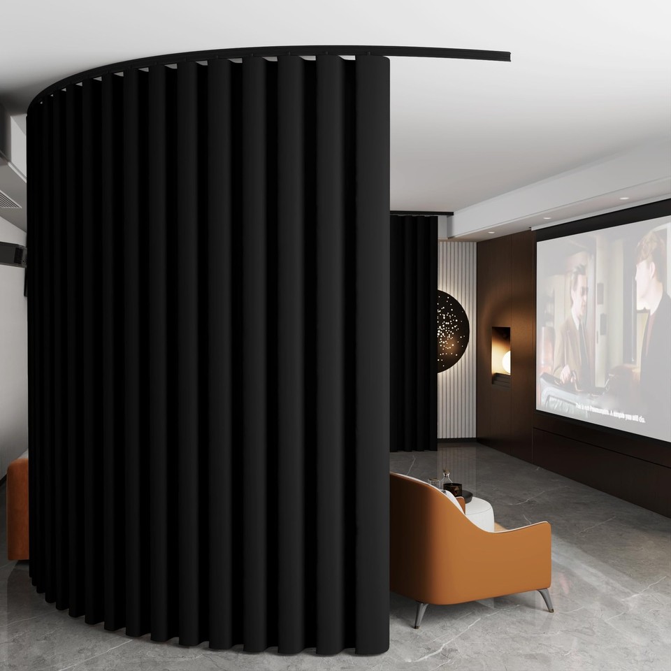 RYB HOME Blackout Room Divider 100"W x 84"L (Pack of 1), Flexible Track ...