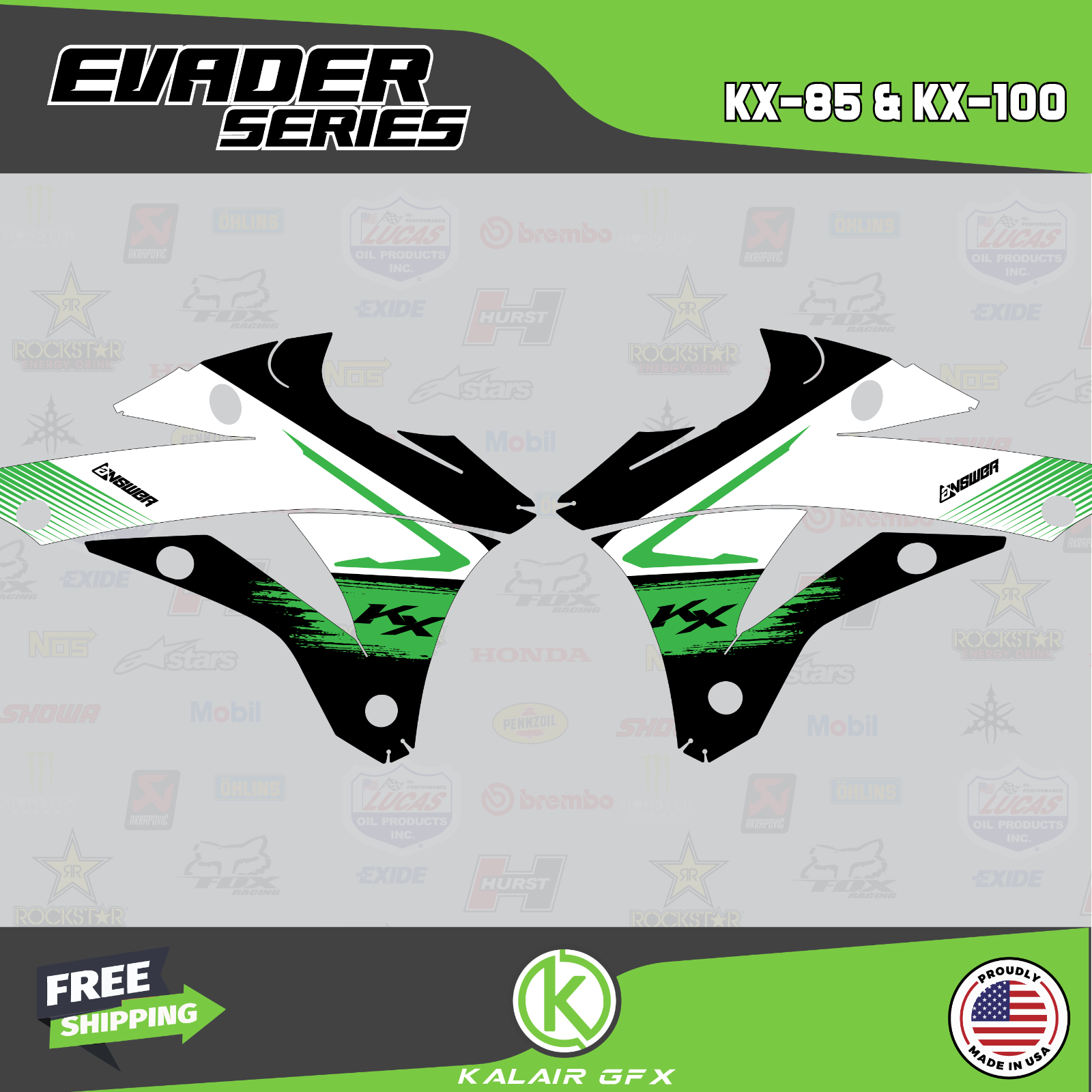Graphics Kit for Kawasaki KX85 KX100 (2014-2021) KX 85 KX 100 Evader ...