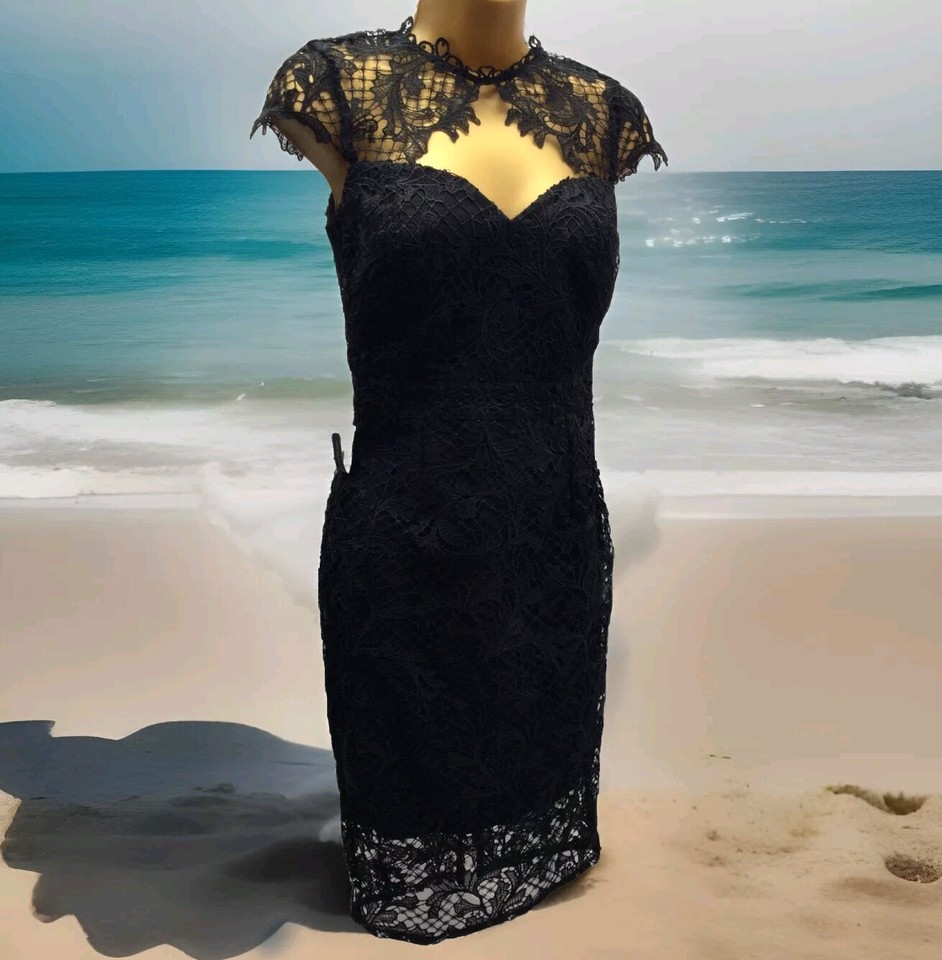 LIPSY VIP Size 10 New Black Lace Detail Knee Length Party Dress Wedding ...
