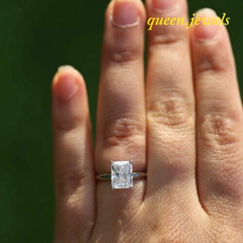 3CT Radiant Cut Diamond Lab-Created Solitaire Wedding Ring 14K White ...