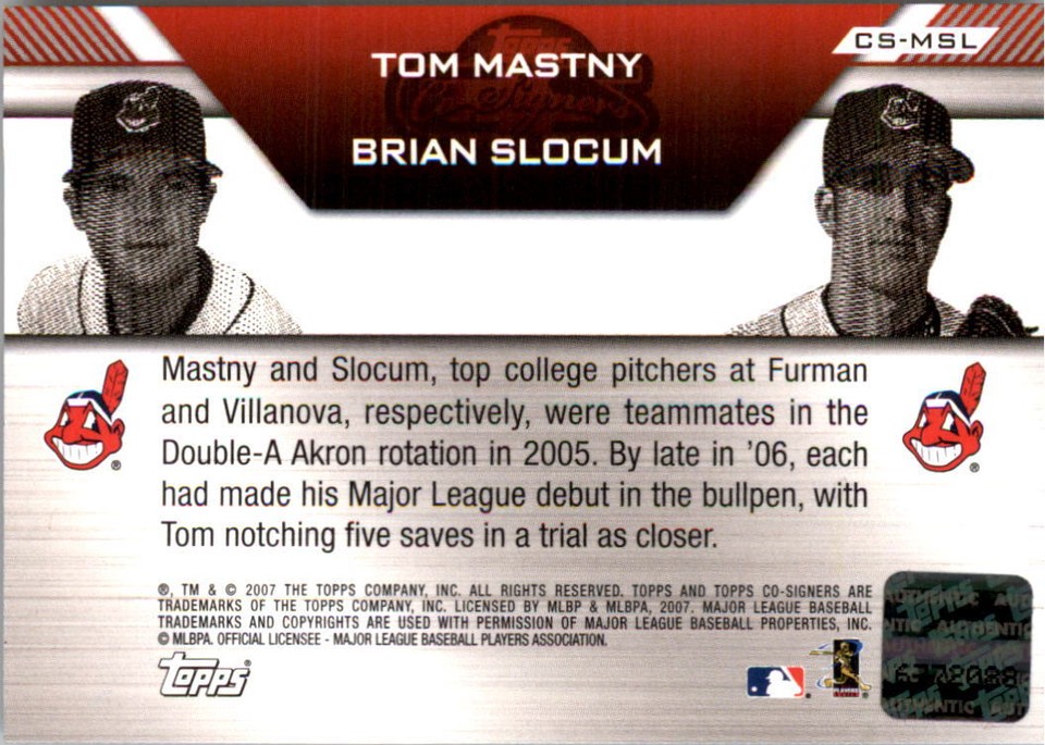 2007 Topps Co-Signers Dual Autographs Baseball Card #MSL Tom Mastny ...