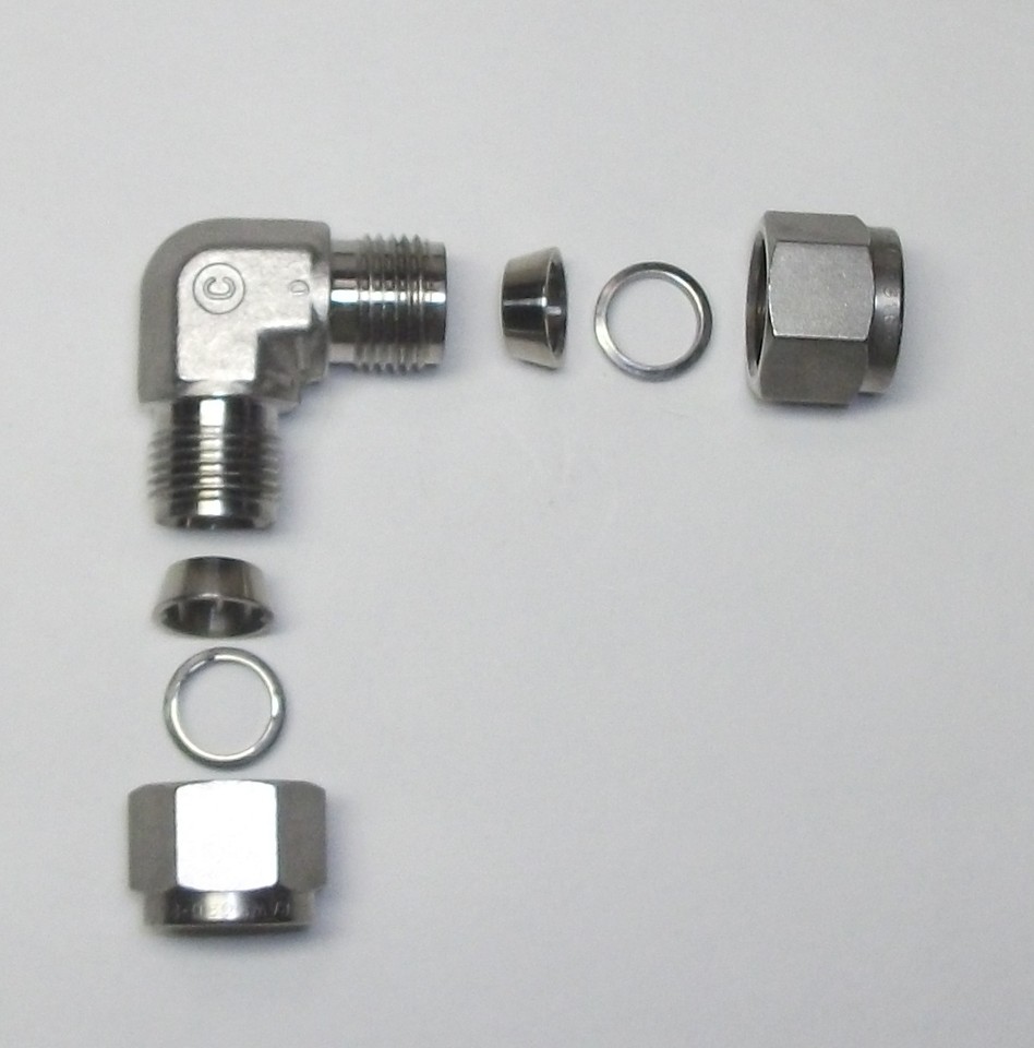 3/8 " #6 Flareless Union 90 Degree Swagelok Dual Ferrule Stainless ...