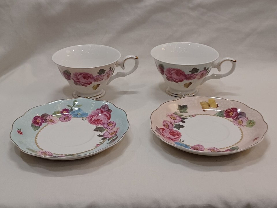 Shabby Chic Fine Porcelain Teaware Collection - Set of 2 Teacups ...