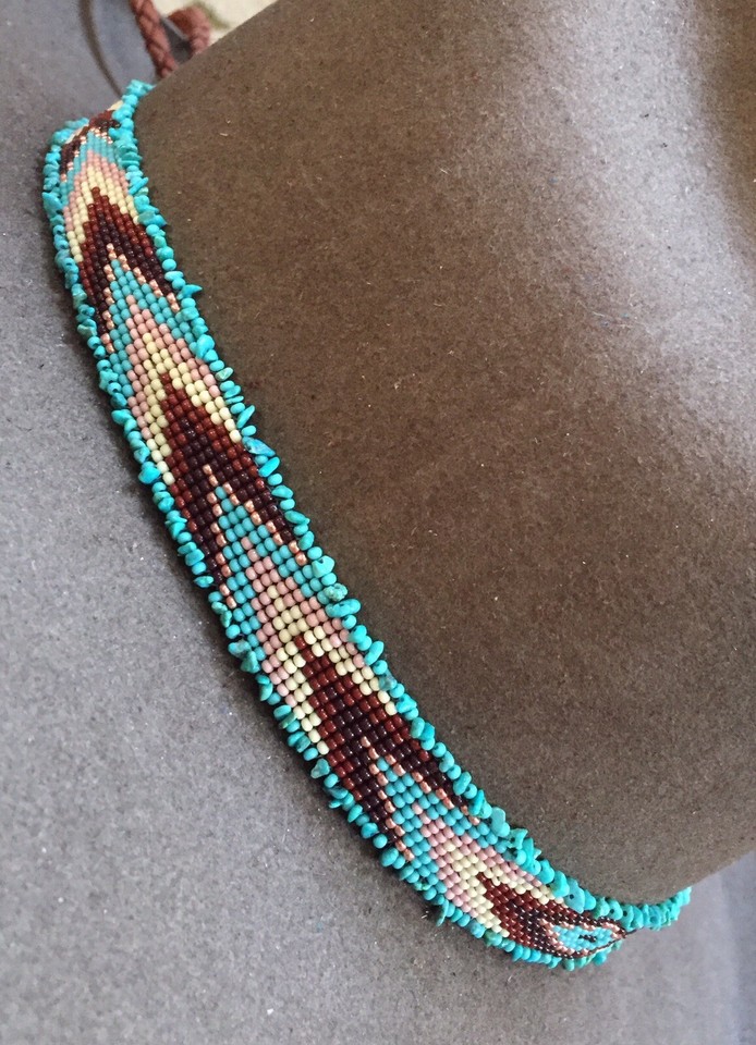 NATIVE DESIGN Handmade Beaded Hatband HAT BAND GENUINE TURQUOISE NUGGET ...