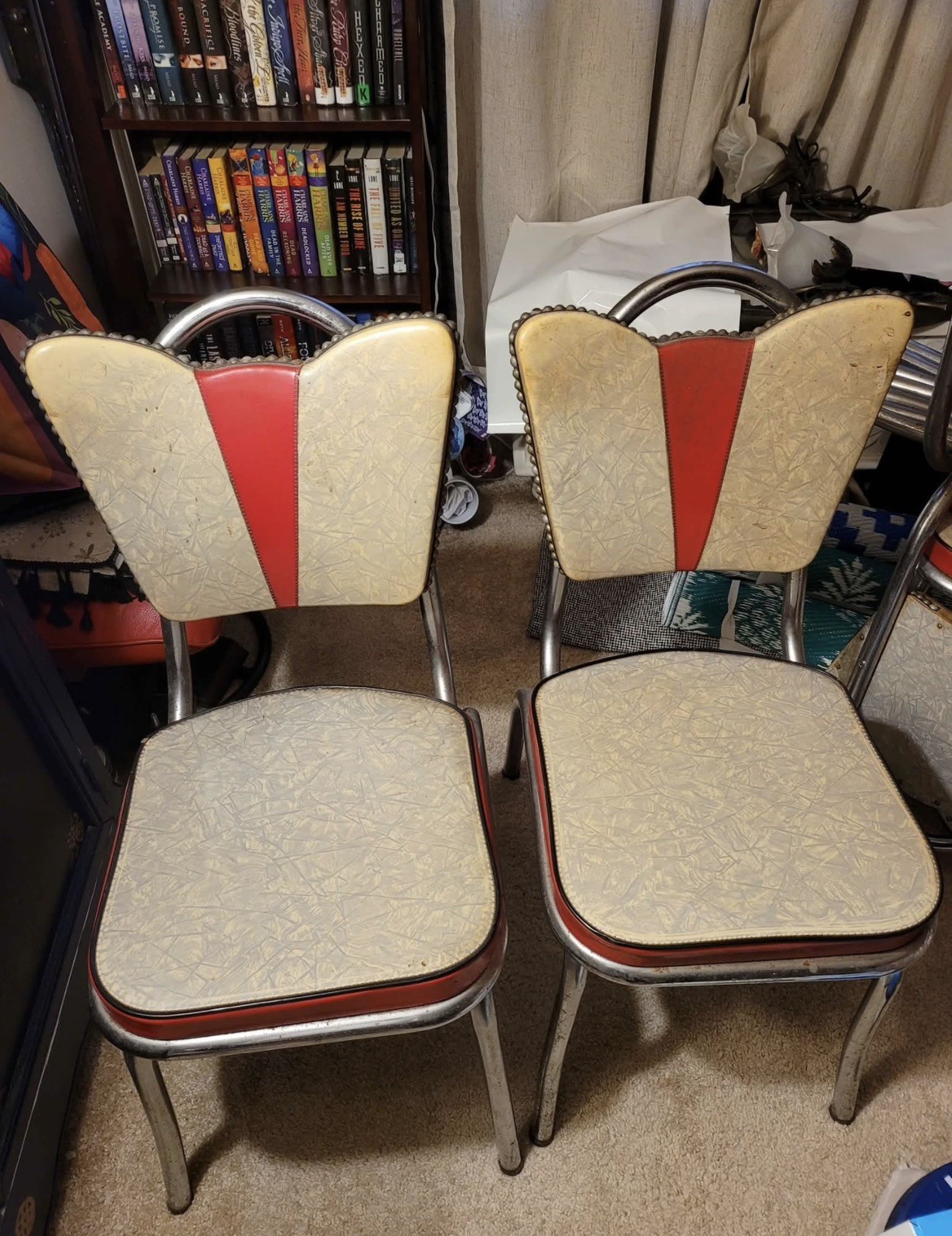 Vintage 1950s Mid century MCM Formaica Chrome Table Dinette Set Cracked ...