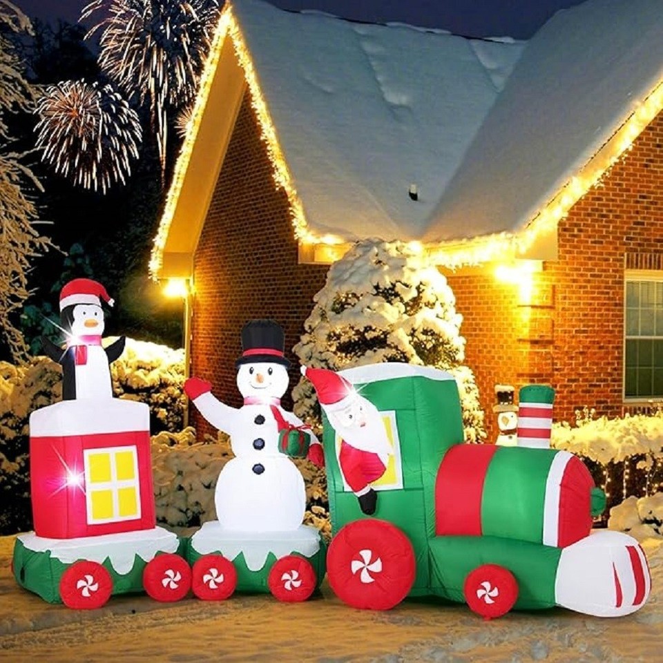 3.5M Christmas Inflatables Train, Blow Up Santa Claus Driving Train ...
