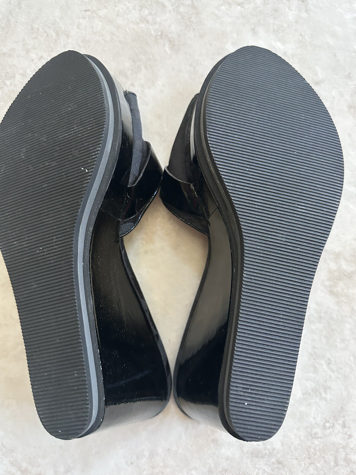 Coach Geri Signature Womens C Wedge Black Patent Sandal Platform Shoes ...