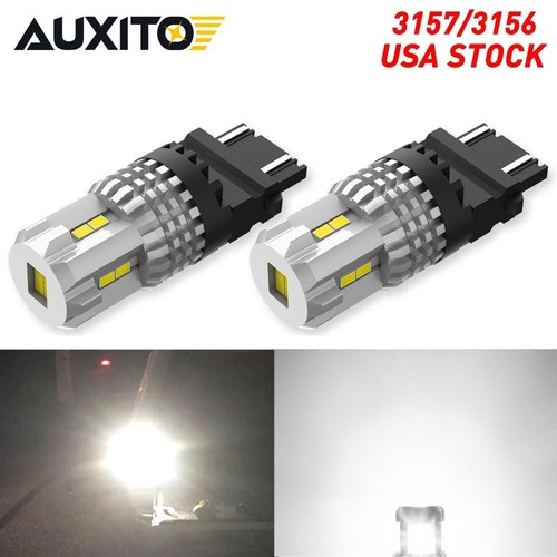 2x White 3157 High Power 3156 LED Backup Reverse Light 6000K Brake Stop ...