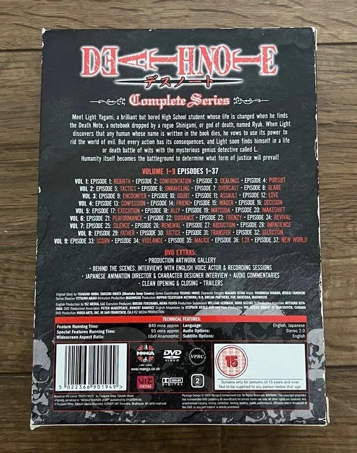 Death Note Complete Series 9 Disc Collection DVD Episodes 1-37 Box Set ...