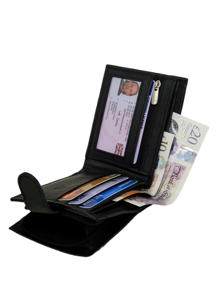 RFID NFC BLOCKING Real Leather Mans Wallet Zipped Zip Notes & Coins ...