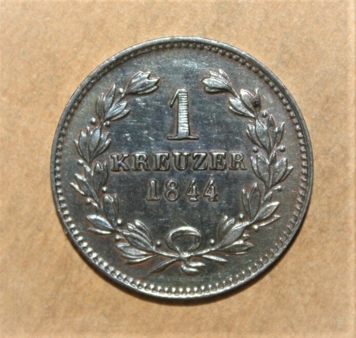 S6 - Germany - Baden 1 Kreuzer 1844 Uncirculated Copper Coin - King ...