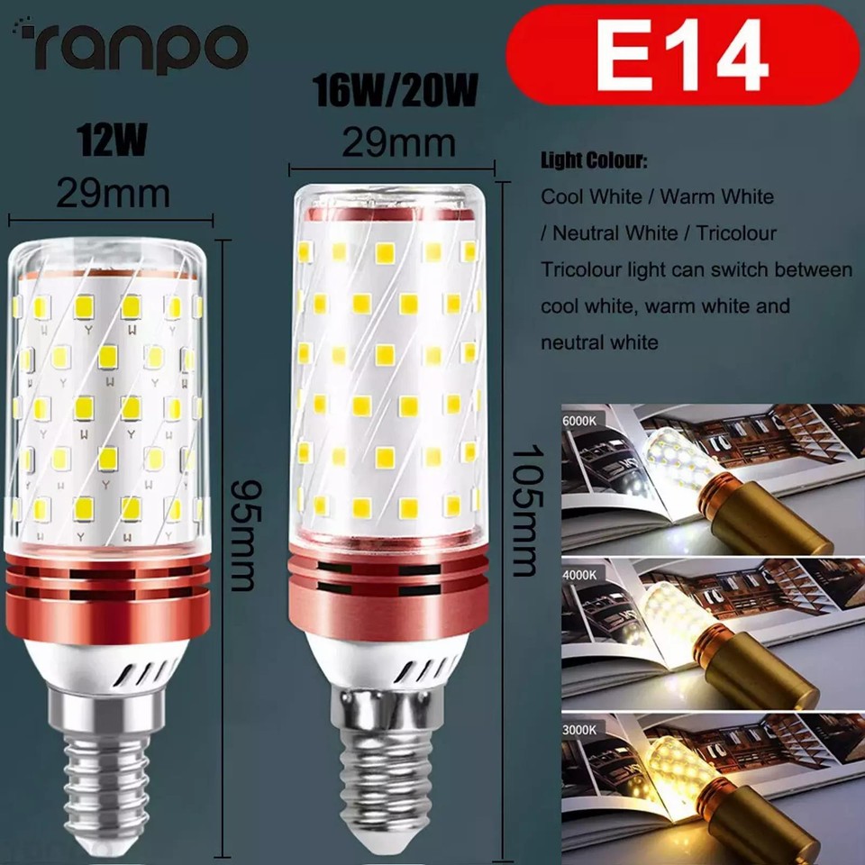 1X 10X Led Corn Light Bulb E14 E27 12W 16W 20W Tri-color Color ...