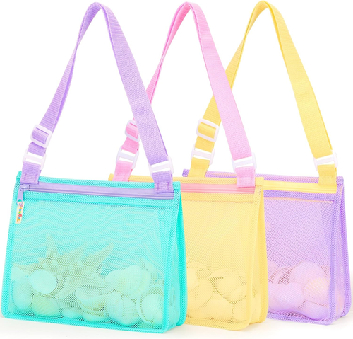 Beach Toys Mesh Beach Bags Sand Toys Kids Seashell Bag with Zipper ...