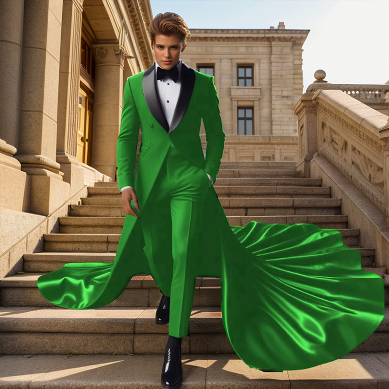 New Style Men Long Train Suits Shawl Lapel Single Breasted 2 Pieces ...