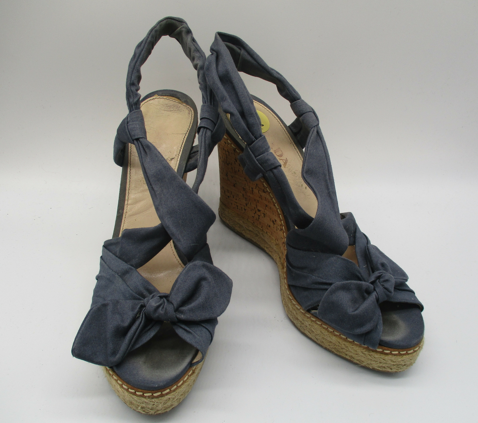 PRADA blue canvas slingback wedge platform espadrille… - Gem