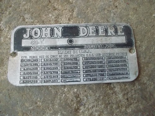 1956 John Deere 420W 420 W Tractor s#82451 original JD serial number ...