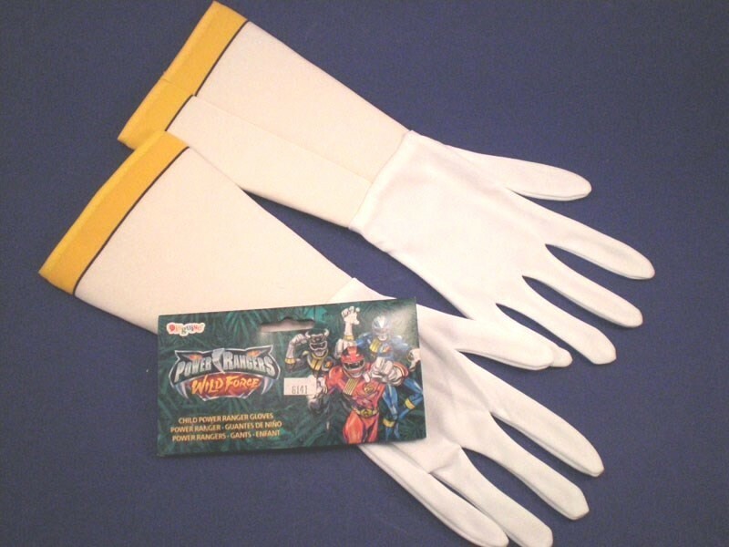 Genuine Power Rangers Gloves Wild Force Child Costume White Yellow ...