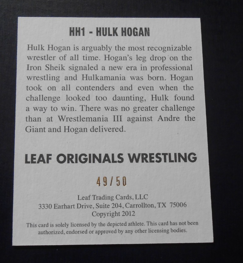 2012 Leaf Originals Wrestling Autograph HULK HOGAN Auto YELLOW 49/50 ...