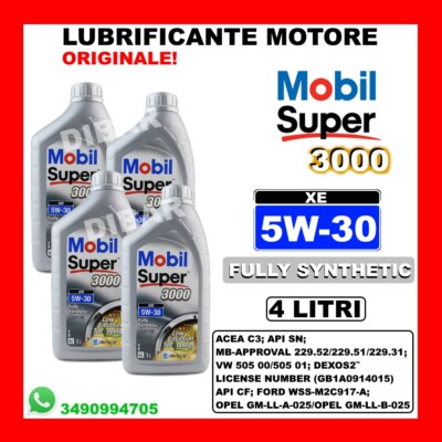 LUBRIFICANTE MOTORE ORIGINALE MOBIL SUPER 3000 XE 5W30 SINTETICO ACEA ...