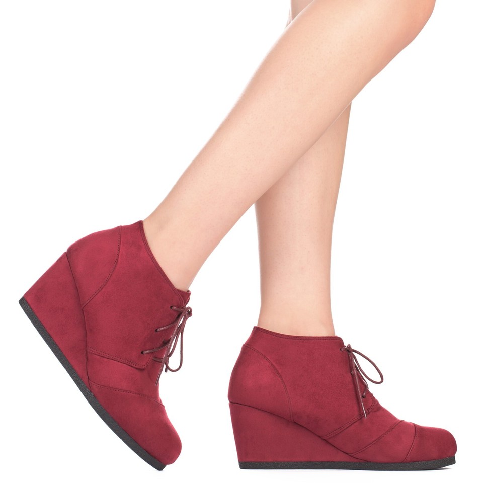 Women's Ankle Boots Wedge Heel Booties Lace Up Low Wedge Heel Booties ...